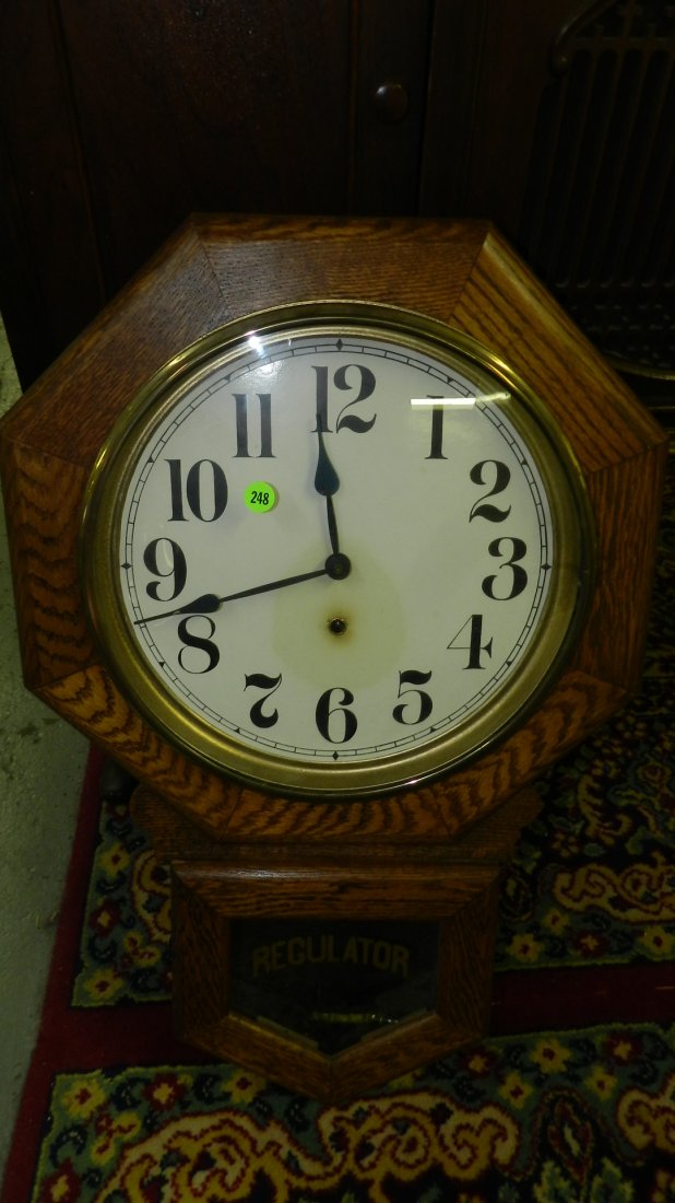 Antique Oak Wall School House Clock