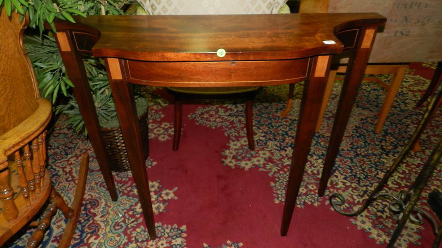 8) Antique Demilune Inlay Foyer Table, Cond Vg, Special
