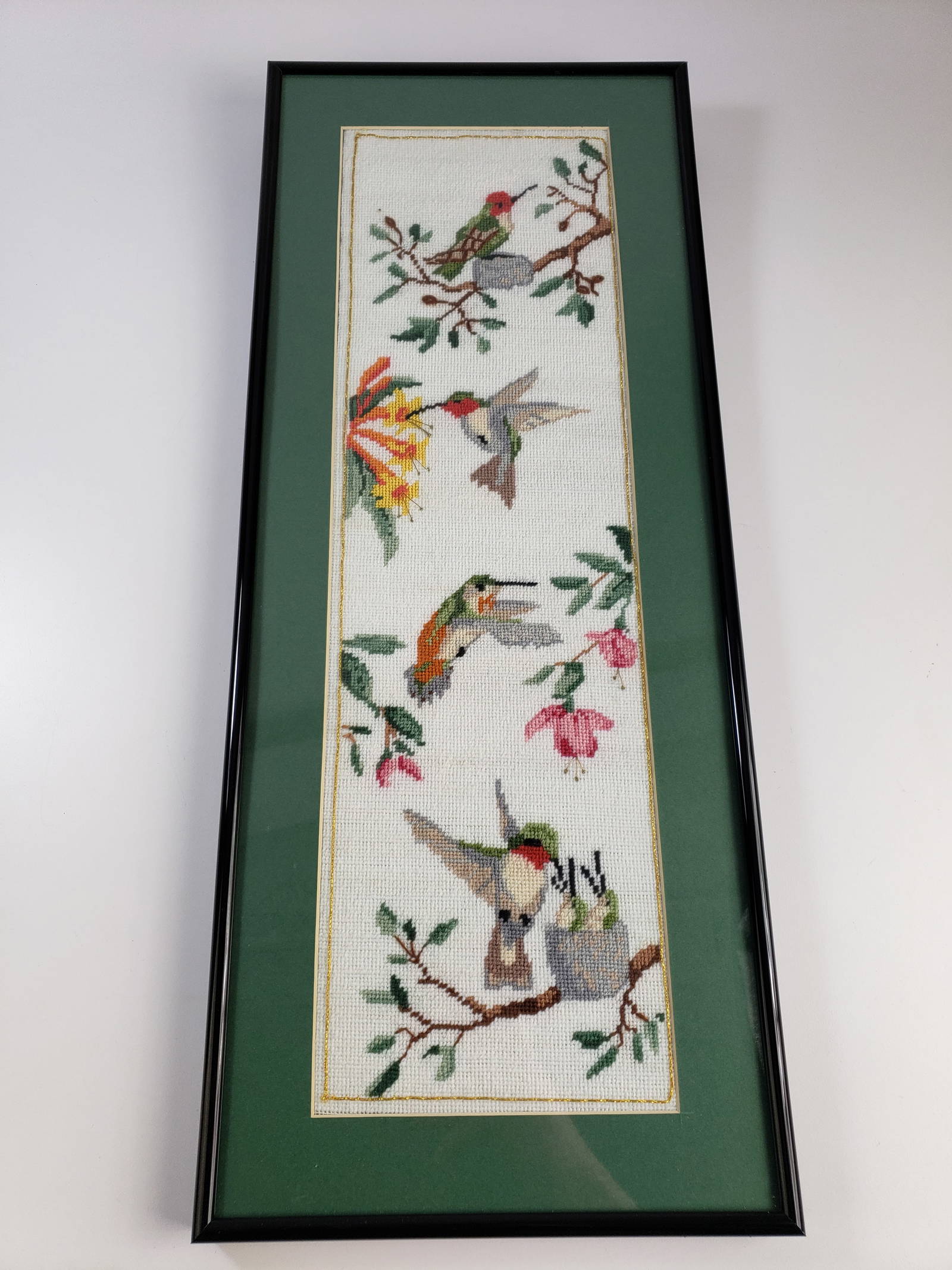Vintage Needlepoint Hummingbird Scene Auction