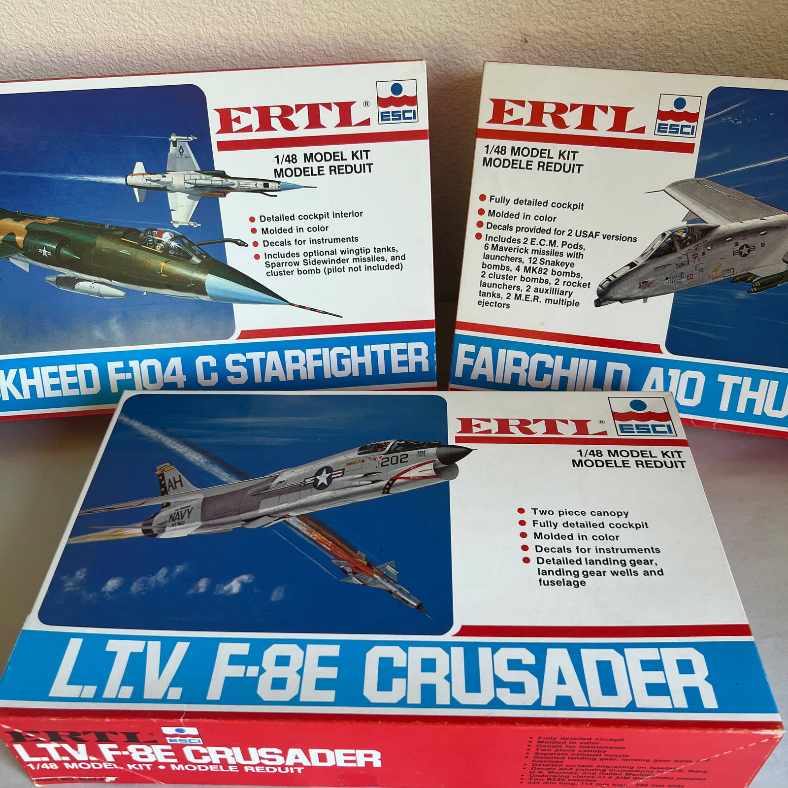 3 X Esci Model Kits =f-104 Starfighter A10 Thunderbolt F-8e Crusader Auction
