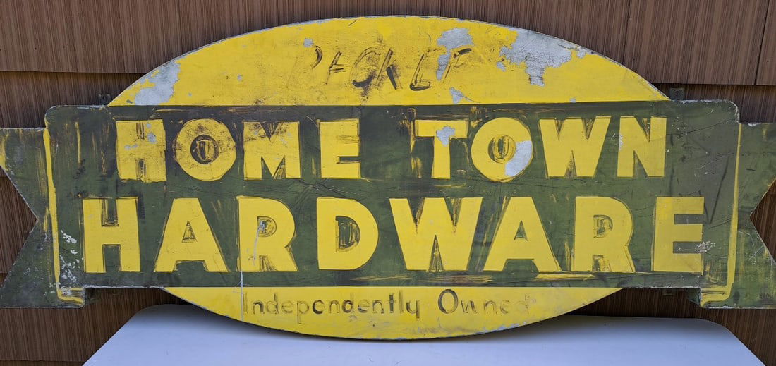 Vintage Home Town Hardware Store Sign Yellow Green Independently Owned ...