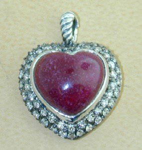 David Yurman Silver Cabochon Ruby,diamond Heart Pen