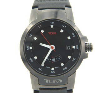 Tumi Stainless Steel Leather Strap Watch