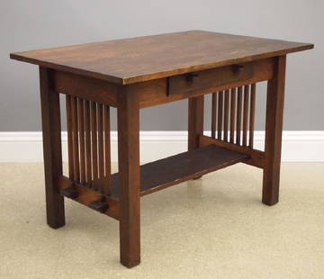 Arts & Crafts Oak Leather Top Library Table