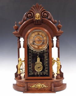 Antique Ansonia Triumph Walnut Parlor Clock