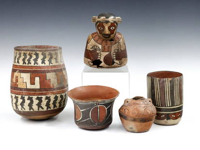 5 Peruvian Nazca Pottery Vessels