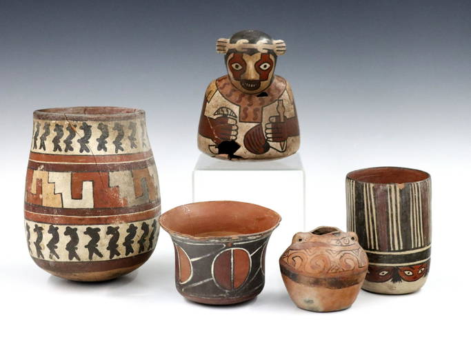5 Peruvian Nazca Pottery Vessels
