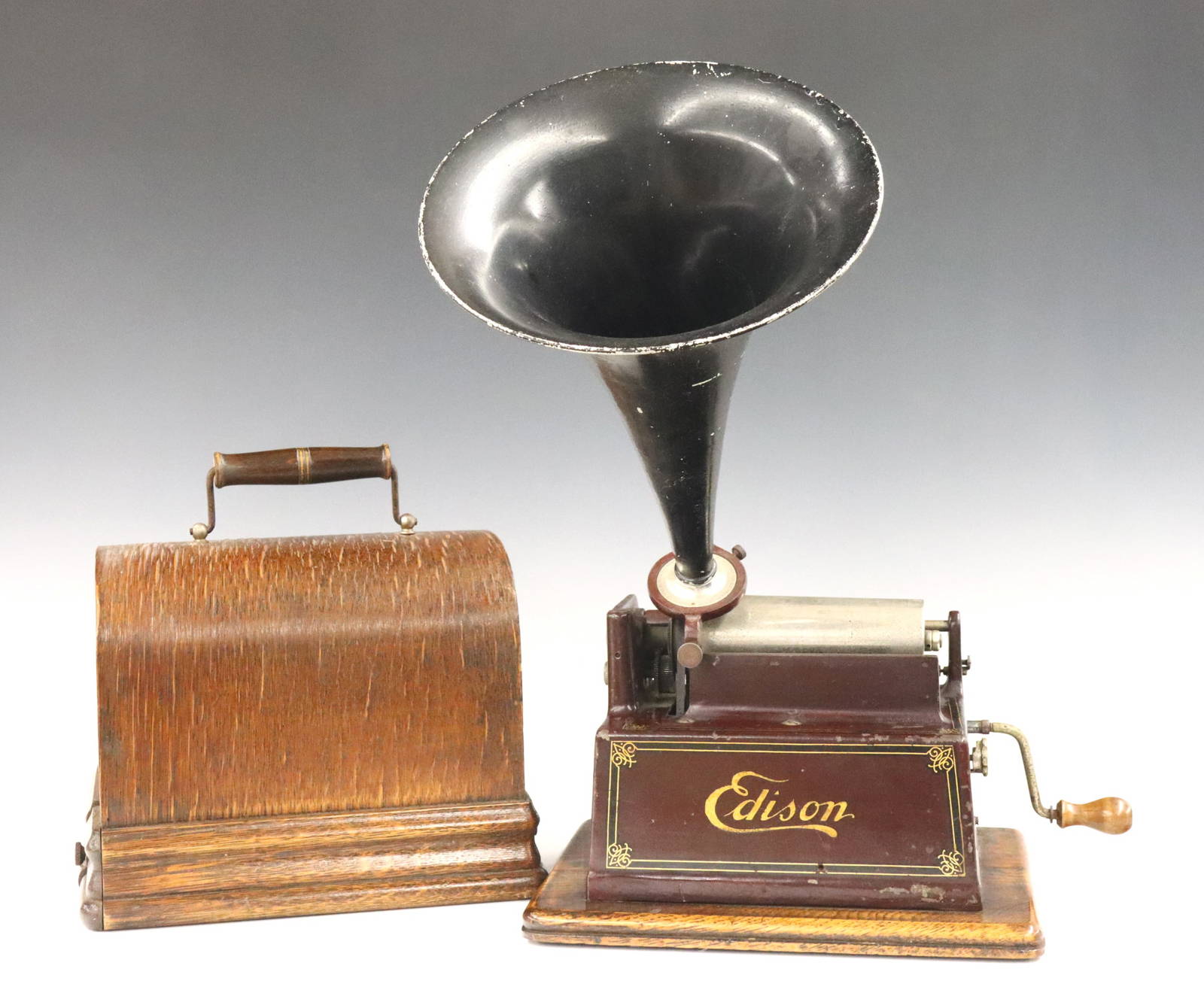 Edison Red Gem Phonograph & 12 Cylinders Auction