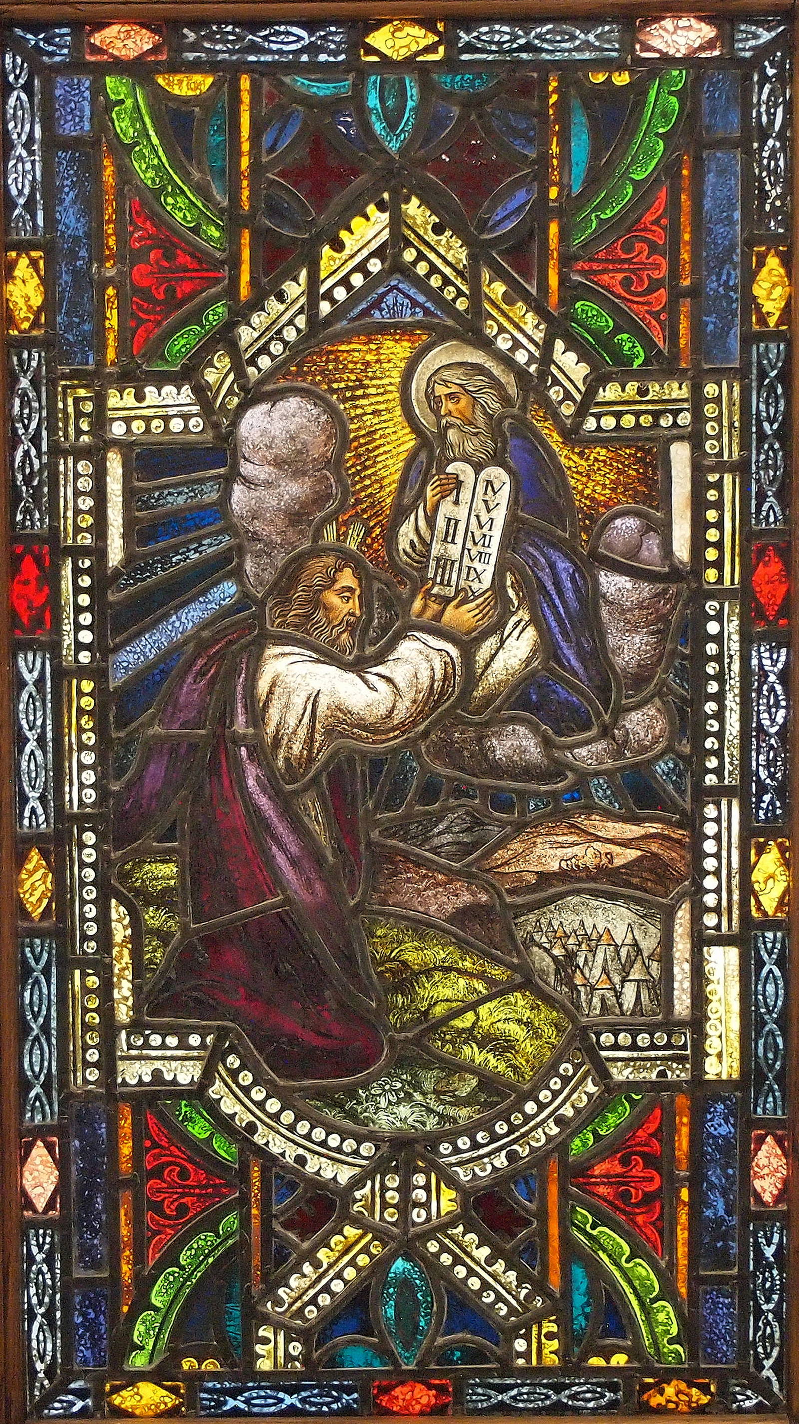 Gothic Stained Glass Window Of The Ten Commandments Auction