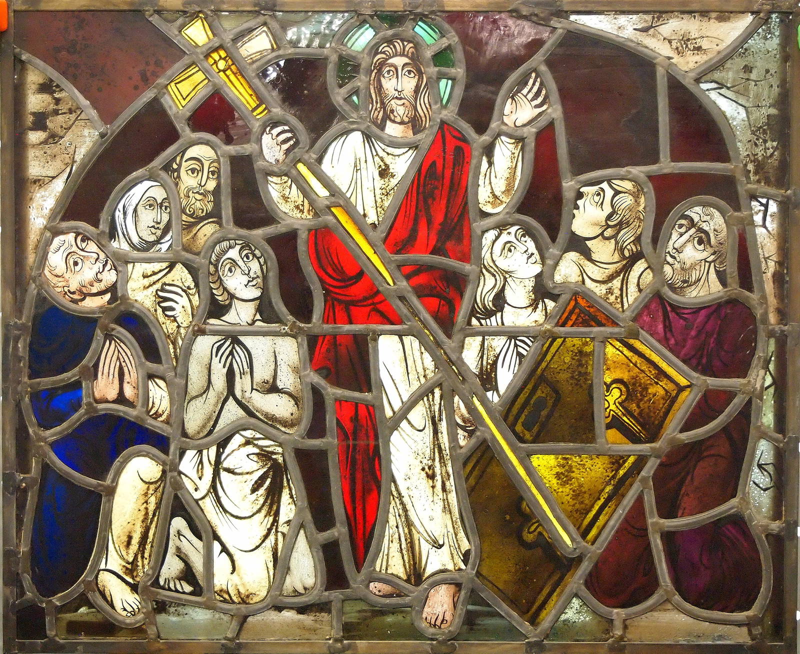 French Gothic Revival Stained Glass Panel Of Christ & Disciples Auction
